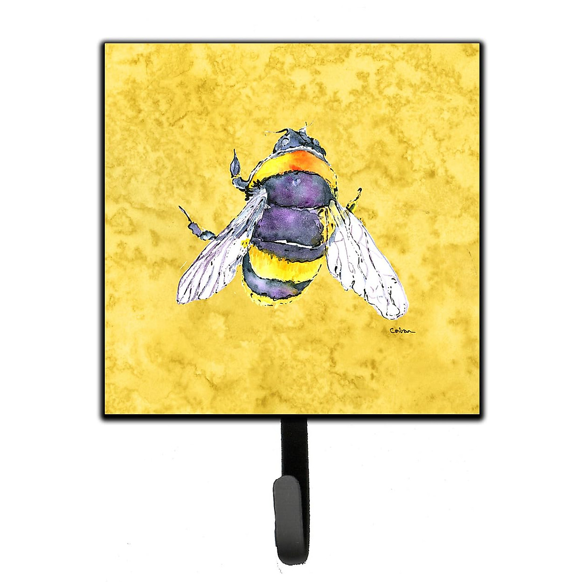 Caroline's Treasures 8852SH4 Bee on Yellow Leash or Key Holder, Wall Hooks, Key Hooks Holder, Coat Rack Wall Mount, Coat Hooks, Hooks for Hanging Keys, Towels, Aprons, Leashes,