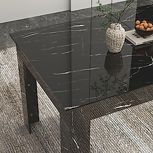 Fingertip WD Extendable Dining Table for 6-10 Person, Wooden Dining Room Table, Modern Extendable Table for Small Kitchens, Dining(Black Marble)