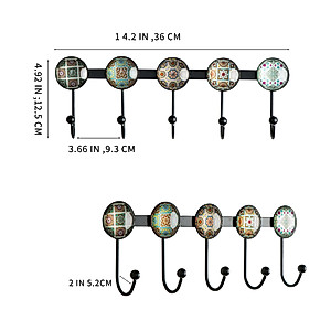 Banllis Boho Coat Rack Wall Mounted with 5 Hooks, Forest Theme Mandala Pattern Decorative Wall Hooks for Hanging Hat, Key, Towel, Purse, Bag, and Robe - for Entryway, Bathroom, and Kitche