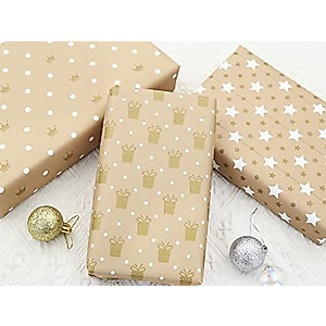Elegant Gift Birthday Princess Wrapping Paper For Mom Dad Boys Girls Friends, 20x28" Per Sheet(6 sheets:23 sq.ft.ttl.) in 3 Designs Include Classic Patterns Like Polka Dots Crown Gift Package Stars For Wedding Bridal Shower Engagements Birthday Christmas