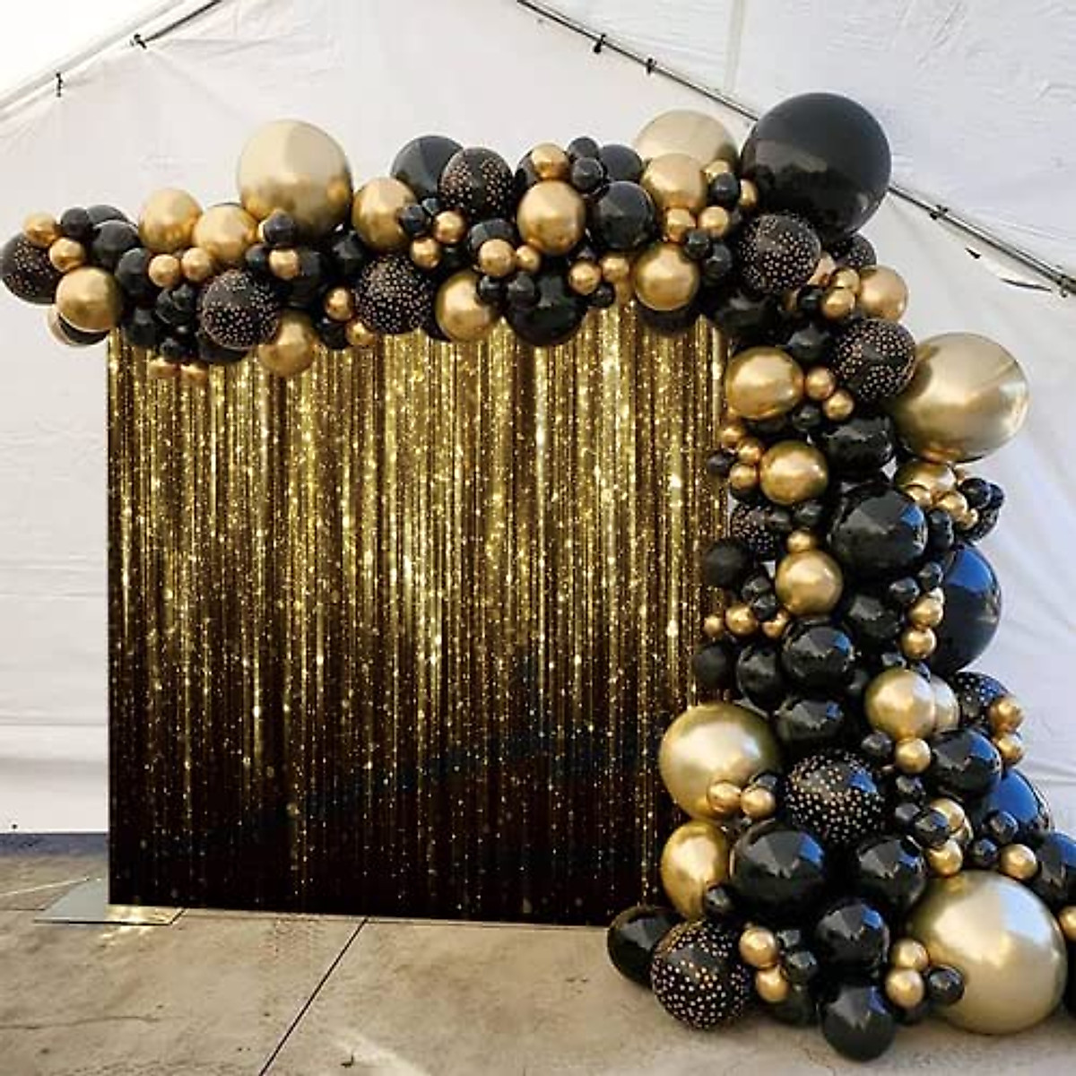 Black Gold Backdrop for Adult Kids Birthday Party Photo Backdrop Decorations Banner Golden Streamer Flash Banner Party Photography Background 7x5ft