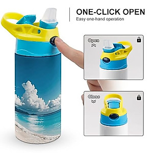 Stainless Steel Water Bottles White Beach Tropical Sea Travel Water Cups with Handle And Silicone Straw Drinking Cup with Leak Proof Lid Thermo Travel Mug for Women Men