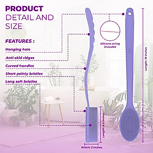 Avilana Back Scrubber for Shower,19 inch Silicone Body Scrubber with Handle, Shower Back Scrubber for Men and Women, Back Brush for Shower, Loofah with Handle Shower Brush (S1-Lavender)