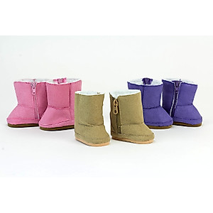 18 Inch Doll Shoe Pack Includes 3 Pairs of Boots: Tan, Pink & Purple Boots