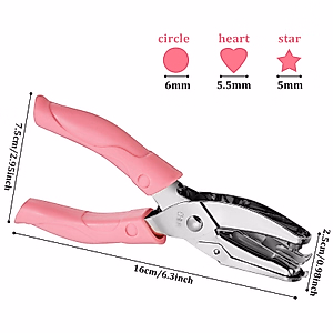 3 Pieces Handheld Hole Paper Punch Metal Single Hole Paper Punch Punchers with Soft Grip and 0.25 Inch Circle 0.2 Inch Star 0.22 Inch Heart Holes for DIY Craft Tags Clothing Ticket Scrapbook Tool