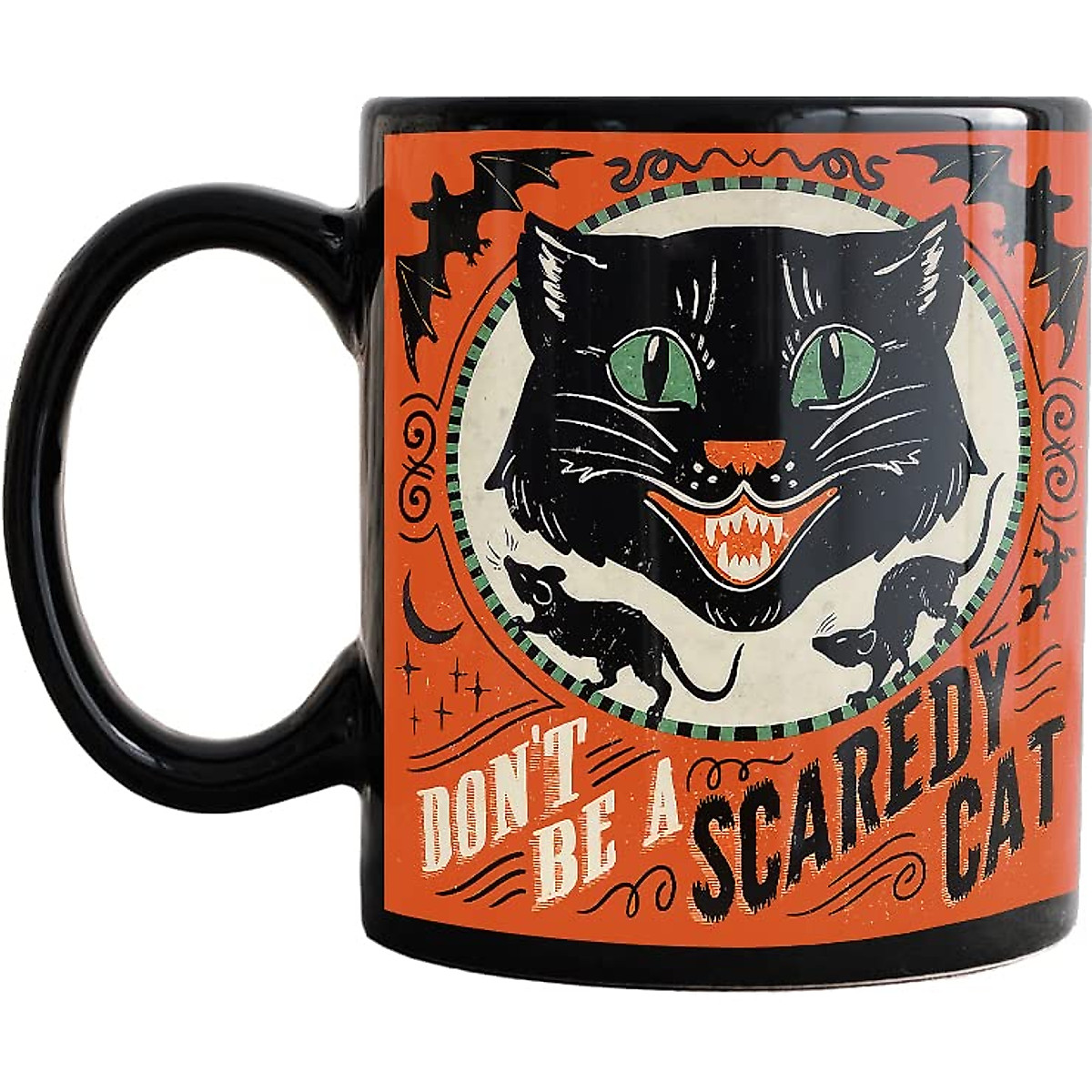 Vintage Halloween Scaredy Cat Spooky Cups - Jack o Lantern Pumpkins Halloween Coffee Mugs - Trick or Treat Retro Halloween Mug Set - Witch Gifts For Women Sister Friends (11 Oz, Black Cat)