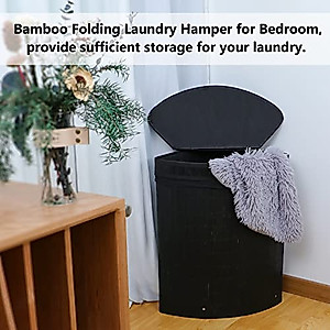 GERAMEXI 60L Bamboo Corner Laundry basket Hamper for dirty clothes stand freely (black)