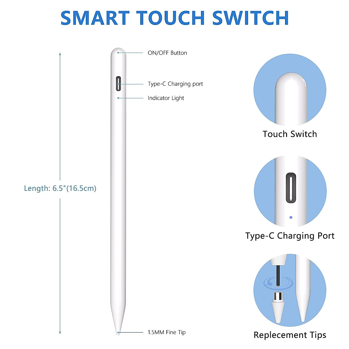 Stylus Pen for iOS&Android Touch Screens, Active Pencil for Samsung, Smart Digital Stylus Pens for Lenovo/Vivo/Mi/HUAWEI and Other Tablets, iPhone/Samsung/Google Pixel Smart Phones for Drawing&Writing