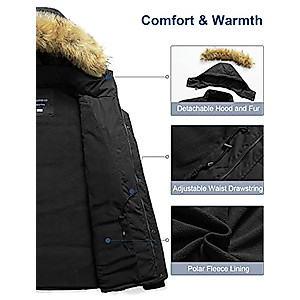 CREATMO US Men's Big and Tall Winter Hooded Coat Waterproof Warm Long Puffer Jacket Parka winter jackets Fleece Lined Black 6X