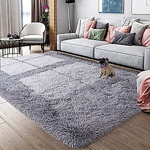 Ompaa Ultra Soft Shaggy Rugs Fluffy Bedroom Carpet, 4x6 Feet Grey Area Rug, Modern Upgrade Anti-Skid Rug for Kids Girls Living Room, Dorm Aesthetics Decor