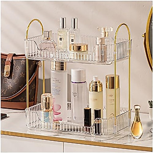 COMVTUPY Bathroom Counter Organizer Countertop Storage Cosmetics Skincare Shelf Organizer Makeup Organizer Perfume for Dresser Vanity Tray Spice Rack Organizer for Kitchen(2 Tier-Clear)