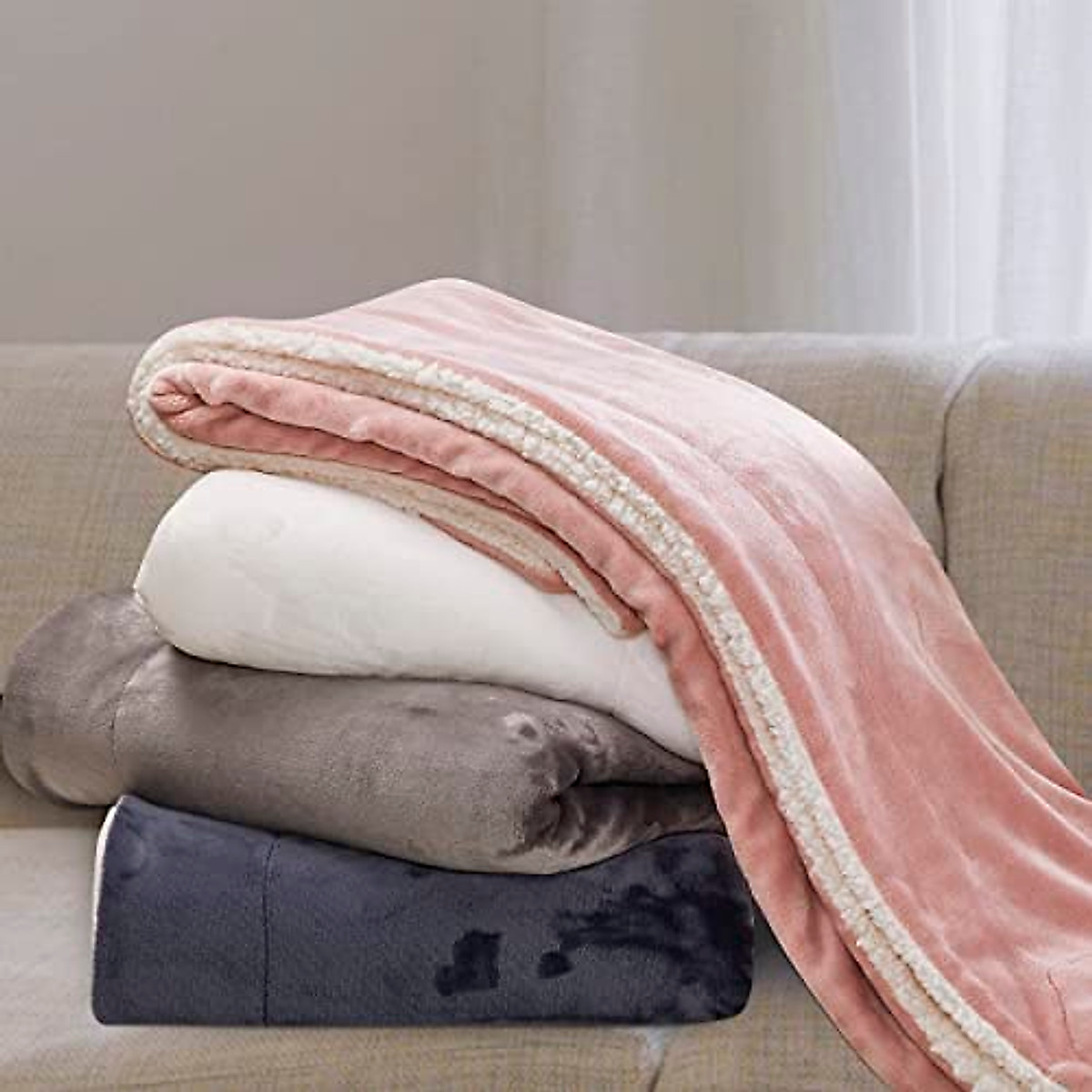 Thesis Sherpa Fleece Throw Blanket for Couch Blush Throw Blanket – Fuzzy Cozy Warm Sherpa Blanket Throw, 50x60 Inches