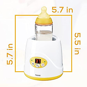 Beurer Baby Bottle Warmer & Food Warmer,BY52 | Portable 2-in-1 Heater with Keep Warm Function for Breast-Milk,Formula & Food | AVENT & NUK Bottles | with Lifter,LED Display,Safety Switch-Off & Cap