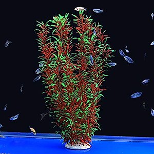 ALEGI Large Aquarium Plants Artificial Plastic Fish Tank Plants Decoration Ornaments Safe for All Fish 21 Inches Tall (21inchRed&Green)