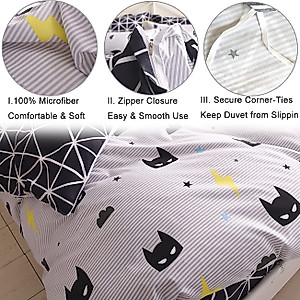 2 pcs Duvet Cover for Kids Boys Girls, 100% Microfiber Twin Duvet Cover, Black White Printed Pattern Ultra Soft Duvet Cover Set, Quilt Cover for Teens with Comforter Cover (no Comforter)