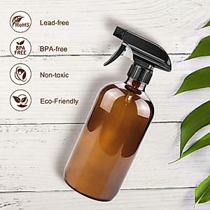 Worldgsb Glass Spray Bottles, 16oz*2+4oz*2+2oz*4 Refillable Containers, Empty Boston Round Bottles with Adjustable Nozzle for Cleaning, Gardening, Aromatherapy, Pets, Plant, Hair -Amber