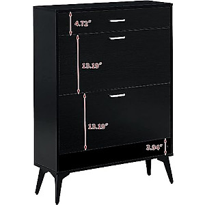 ME2 Shoe Cabinet for Entryway with 1 Slide Drawer & 2 Flip Drawers, Freestanding Shoe Rack Storage Organizer Cabinet(Black)