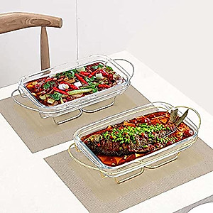 Chafing Dish Food Warmer Stainless Rectangular Buffet Server with 1 Tempered Glass Bakeware for Buffet Catering Kitchen Party (Silver)