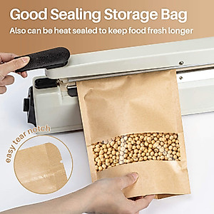 MAQIHAN 46 Stand Up Pouches Bags - 5.9"×8.6" Resealable Ziplock Kraft Paper Bags Window Food Packaging Homemade Bagel Bread Cookie Candy Tea Herb Spice Coffee Jerky Dog Treat Bags Small Business