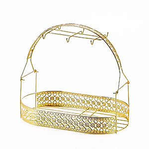 fanquare Mug Holder, Golden Coffee Mug Rack, Metal Cup Holder Stand, Coffee Mug Drainer with 6 Mug Hooks, Storage Drying Rack for Counter