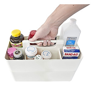 Enjoy Organizer -Large Portable Caddy, DIY Dividers, 8 Compartments, Bathroom Organizer,Portable Basket with Handle Storage Organizer Modern Made in USA (3 PACK, Ivory)