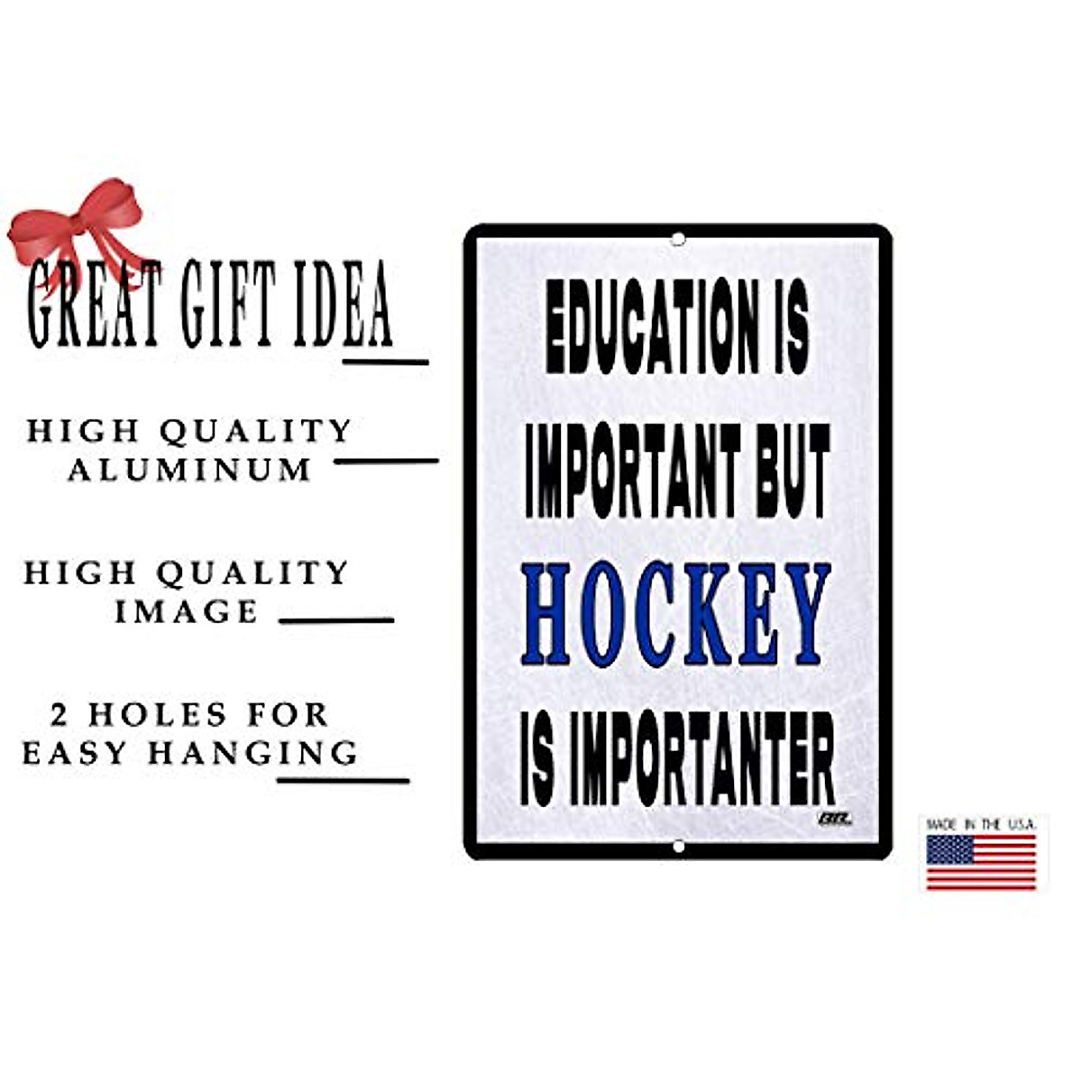 Rogue River Tactical Funny Hockey Player Metal Tin Sign Wall Decor Man Cave Bar Education is Important BUT