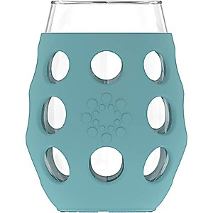 Lifefactory 11-Ounce Indoor/Outdoor Wine Glass with Protective Silicone Sleeve, 4-Pack, Carbon, Dusty purple, Aqua teal, & Cool grey