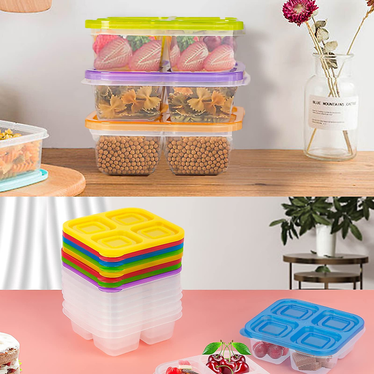 LileZbox 10 Pack Snack Containers for Kids Adults, Reusable BPA-Free Bento Snack Boxes Meal Prep Lunch Containers, Stackable Food Storage Containers for School, Work and Picnic (4 Compartment)