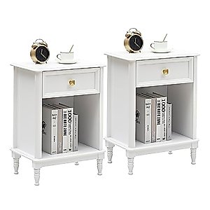 IDEALHOUSE White Nightstands Set of 2, Bedroom Nightstand with Drawer and Storage Shelf, Modern End Table Side Table for Bedroom Living Room College Dorm