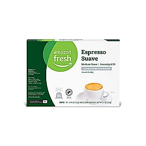 Amazon Fresh Espresso Suave Medium Roast Aluminum Capsules, Compatible with Nespresso Original Brewers, Intensity 6/13, 50 Count (5 Packs of 10)