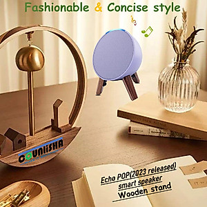 Real Wood Stand for Echo Pop Speaker (Newest Model),Tripod Accessories Holder for Better Sound,Secure Sturdy Wooden Table Mount for Alexa Pop (Walnut)