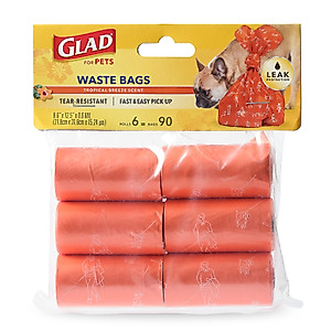 Glad for Pets Large Dog Waste Bags, Scented, Tear-Resistant, 6 Rolls | Heavy Duty Poop Bags for Fast and Easy Waste Cleanup | 6 Rolls, 90 Bags Total