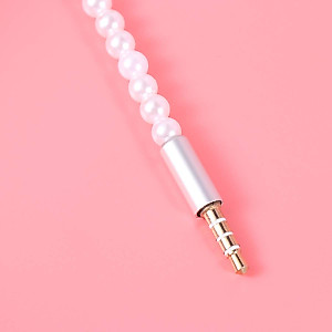 in-Ear Eardphones with Mic - in-Ear Headset with Remote and Mic Hands- Wired Pearls Chain Universal Earphone for Girls Women Student (White)
