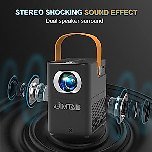 Portable WiFi Bluetooth Projector, JIMTAB V1 Outdoor Projector Full HD 1080P Supported, Mini Movie Projector with Foldable Carry Bag Dual Speakers Surround Sound (with Blue Foldable Bag)
