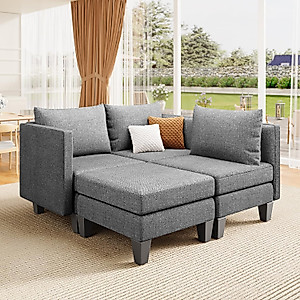 Gizoon Modular Sectional Sofa, Convertible L Shaped Sofa Couch with Removable Armrests, 4 Seat Sofa Bed, Sectionals with Ottomans for Living Room, Apartment, Dark Grey