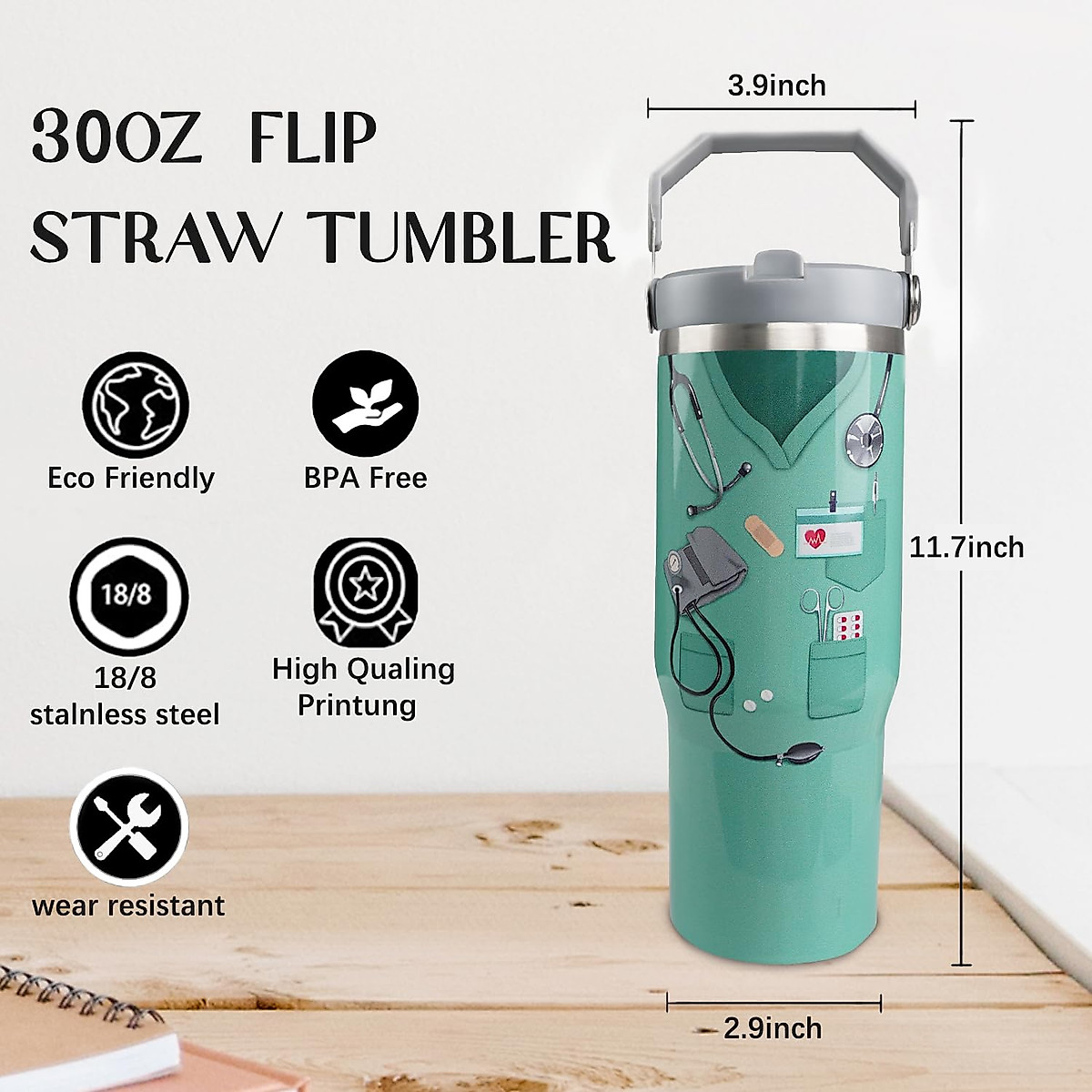 ZNYYZYBA Nurse Tumbler Nurse Gifts for Women - Nurse Appreciation Gifts Nurses Week Gifts for Female Male Nurse、 New Nurses、 RN、 LPN, 30oz Nurse Thermal Mug with Handle and Flip Straw