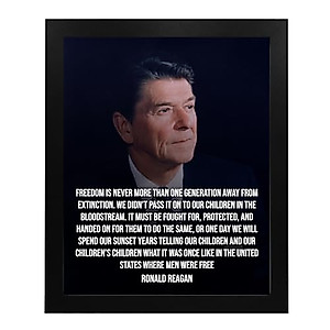 Ronald Reagan Patriotic Quotes Wall Art Decor - Freedom is One Generation Away, This Presidential Typographic Portrait Poster Print Is An Ideal For Home, Office, & School Wall Decor Unframed -8x10"