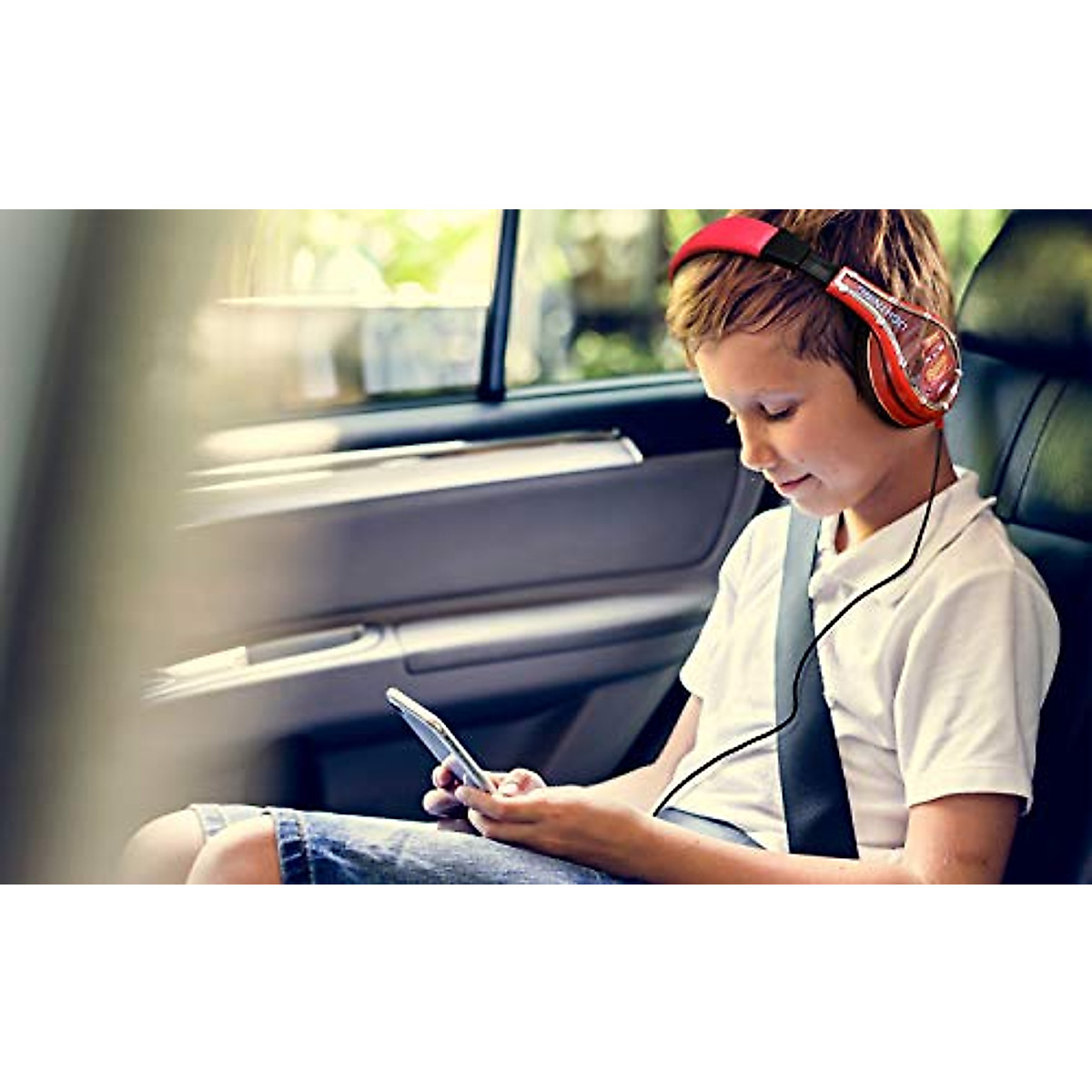 eKids Cars Kids Headphones, Adjustable Headband, Stereo Sound, 3.5Mm Jack, Wired Headphones for Kids, Tangle-Free, Volume Control, Childrens Headphones Over Ear for School Home, Travel