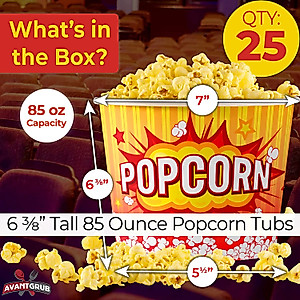 Greaseproof Retro 85oz Popcorn Buckets 25 Pk. Reusable and Durable Pop Corn Tubs in Red Yellow. Large Disposable Containers Perfect For Movie Night, Theme Party, Theater, Carnivals & Fundraisers.