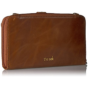 The Sak Iris Large Smartphone Crossbody Bag in Leather, Convertible Wristlet Purse Design, Tobacco Floral Embossed