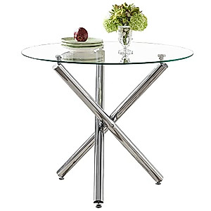 Round Glass Dining Table for 2 to 4 Person - 35.4" Inch Kitchen Dining Room Table with Tempered Glass Top, Sturdy Chrome Legs, Modern Circle Leisure Table for Dinner Apartment Small Spaces