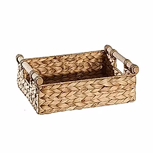 UXZDX Straw Storage Baskets with Wooden Handles, Rectangular Storage Baskets, Woven Storage Baskets for Coffee Table Cabinets