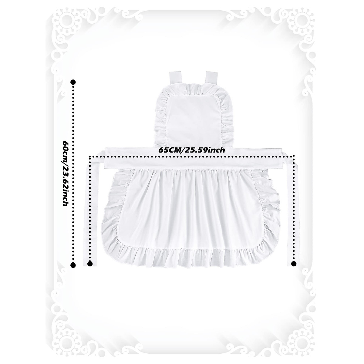 Newcotte Maid Aprons Colonial Aprons Adjustable Bib White Retro Ruffle Apron renaissance french maid apron colonial costume girls apron Kitchen Cooking Baking Cleaning Maid Costume(White)