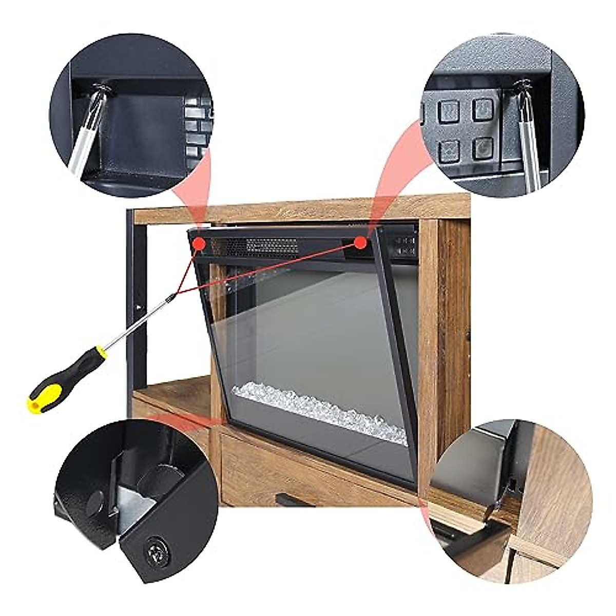 VZADGWA Modern TV Stand with Electric Fireplace for 65" 70” Flat Screen TV, 60" Farmhouse TV Cabinet with Storage Drawers Shelves Industrial Media TV Entertainment Center for Living Room