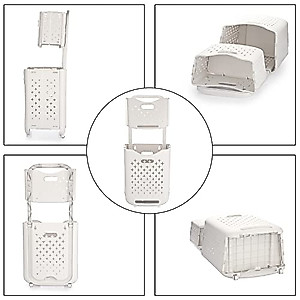 BTSKY Plastic Collapsible Laundry Baskets Wall Hanging Dirty Clothes Hamper with Hidden Pull-rod Multifunctional Plastic Laundry Baskets for Laundry Room Organization Bathroom Hotel and Camping, White