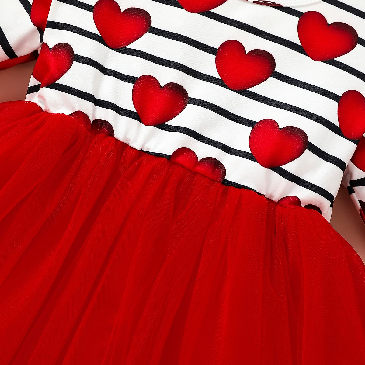 Baby Girls Valentine's Day Outfits Long Sleeve Stripe Heart Print Tutu Skirts Ruffle Dress Toddler Girl Clothes(Red,5-6T)