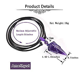 PESOENTH Amethyst Necklace Purple Quartz Crystal Dowsing Pendulum Divination Healing Necklace Cord Adjustable,Natural Gemstone Hexagonal Pointed Cone Reiki Chakra Pendant