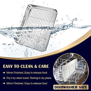 4Pcs Baking Sheet Pan with Rack Set, Joyfair Stainless Steel Oven Rectangular Pans Tray & Cooling Racks for Cookie/Jelly Roll/Bacon, Commercial Metal & Rust-free, Dishwasher Safe (16 Inch)