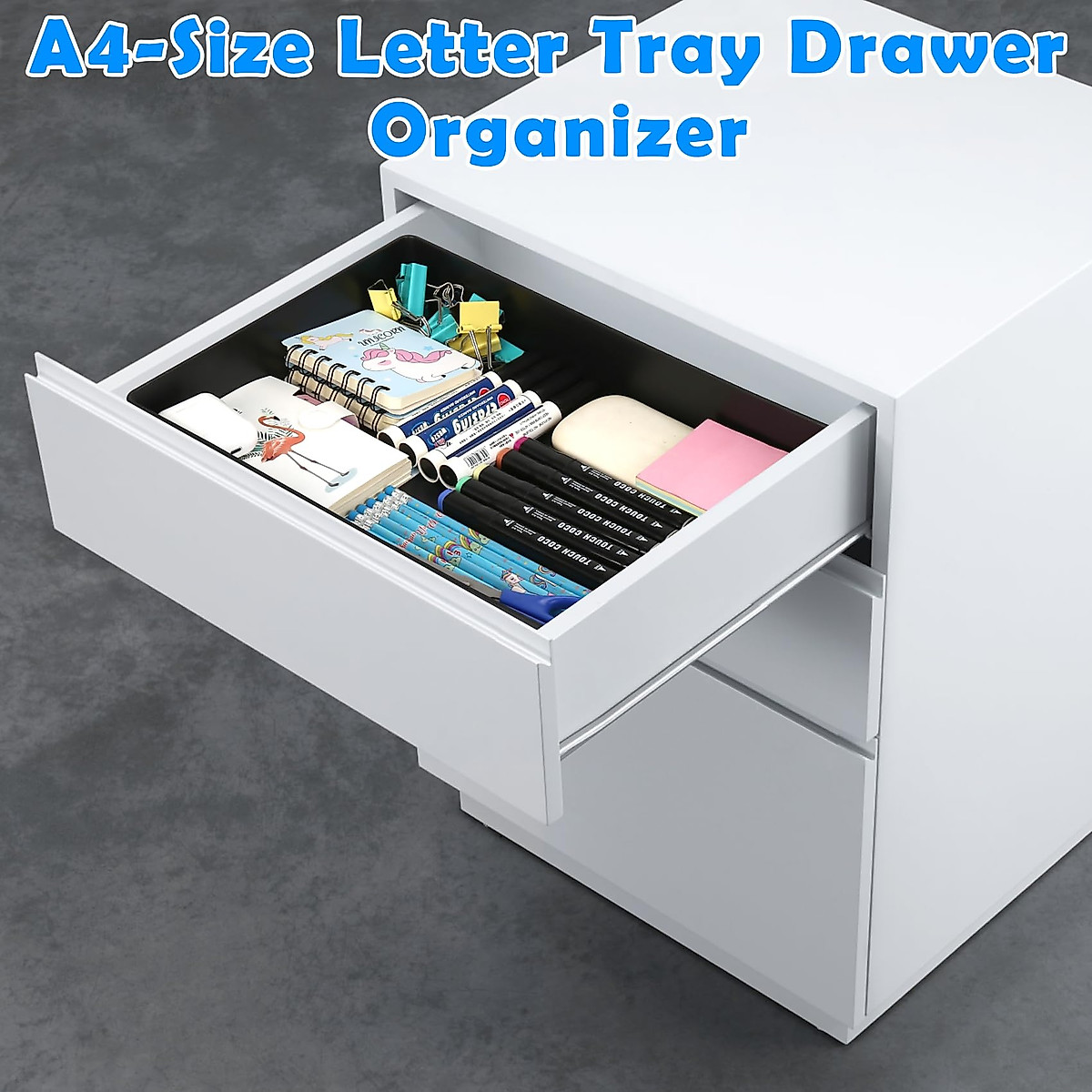 EsOfficce Letter-Size Tray, 2PCS Plastic Stackable A4 Paper Tray, Desk Drawer Organizer, Multi-use Large Storage Basket for Office Home Supplies,13 x 9.6 inch