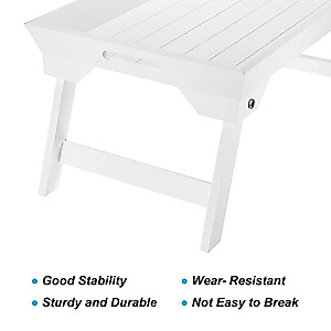 PATIKIL 48x32x24cm Breakfast Tray Table, Bed Trays with Folding Legs Portable Wooden Serving Platter Laptop Snack Desk for Eating, White